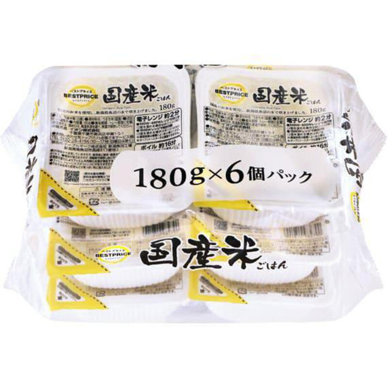 ごはん 国産米6個パック 180g x 6 トップバリュベストプライス Green Beans | グリーンビーンズ by AEON