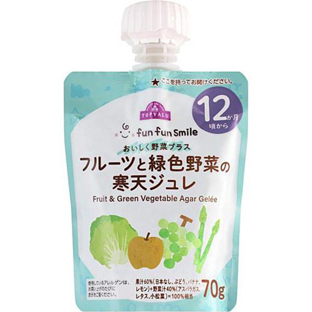 fun fun smile フルーツと緑色野菜の寒天ジュレ 12カ月頃から 70g トップバリュ Green Beans | グリーンビーンズ by AEON