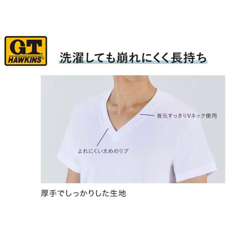 グンゼ 紳士 G.T.HAWKINS 2枚組VネックTシャツ M ホワイト Green Beans | グリーンビーンズ by AEON