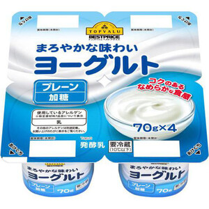 まろやかな味わいヨーグルト(プレーン・加糖) 70g x 4個 トップバリュベストプライス Green Beans | グリーンビーンズ by AEON
